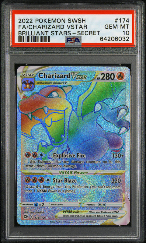 2022 Pokemon Sword & Shield Brilliant Stars Fa/Charizard Vstar #174 PS ...